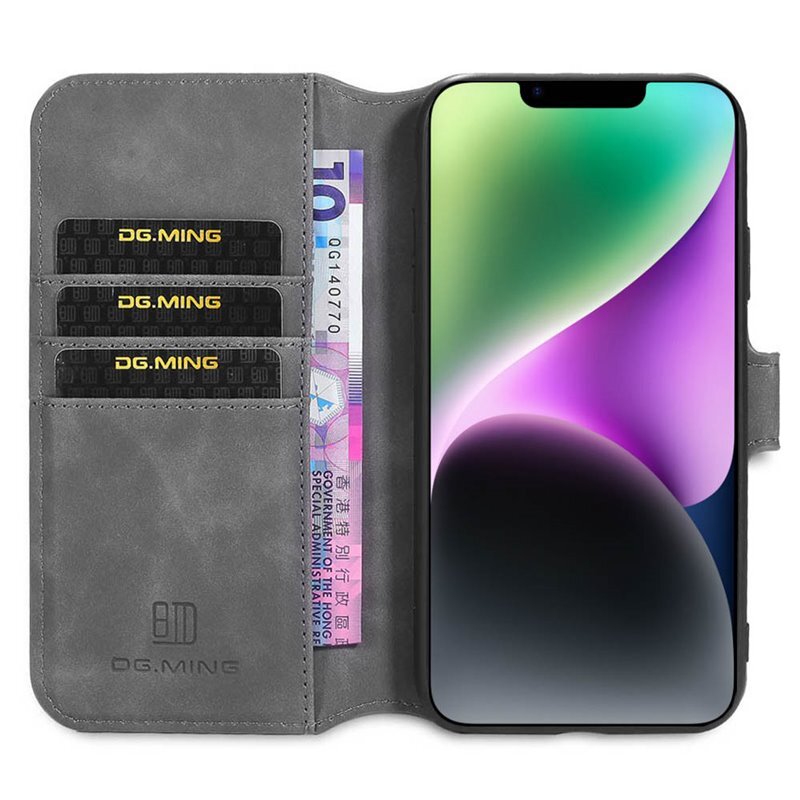 DG-Ming Wallet cover 3-kort Apple iPhone 14 - Grå | Elgiganten | Elgiganten
