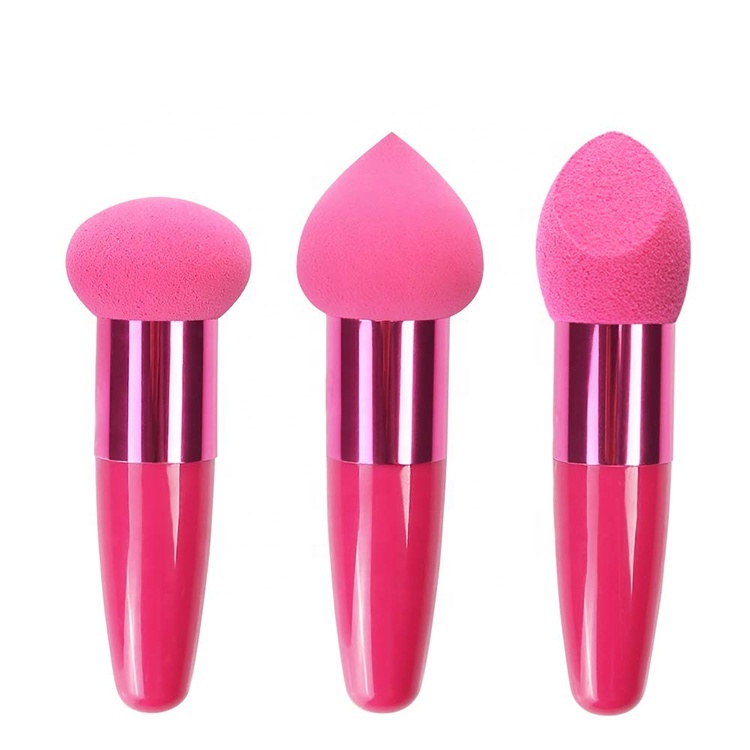Powder Puff Svampe Makeup Svampblender Puff Med Håndtag 3 Pakke Lyserød ...