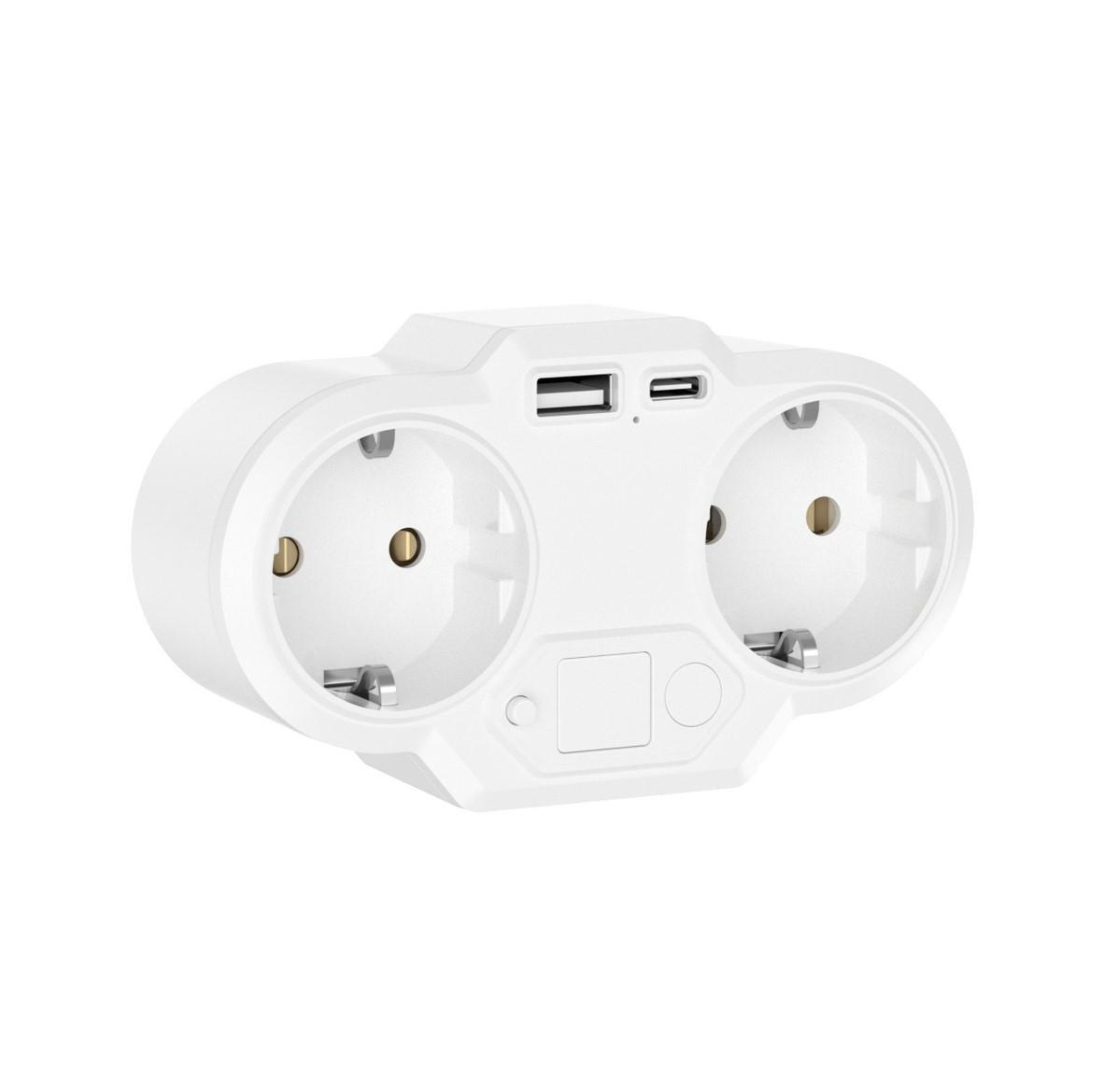 2-vejs vægstik stikkontakt med USB og USB-C Hvid | Elgiganten | Elgiganten