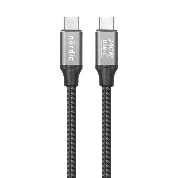 NÖRDIC 1,5 m USB-C til C nylonflettet kabel hurtiglading med PD3.1 240W ...