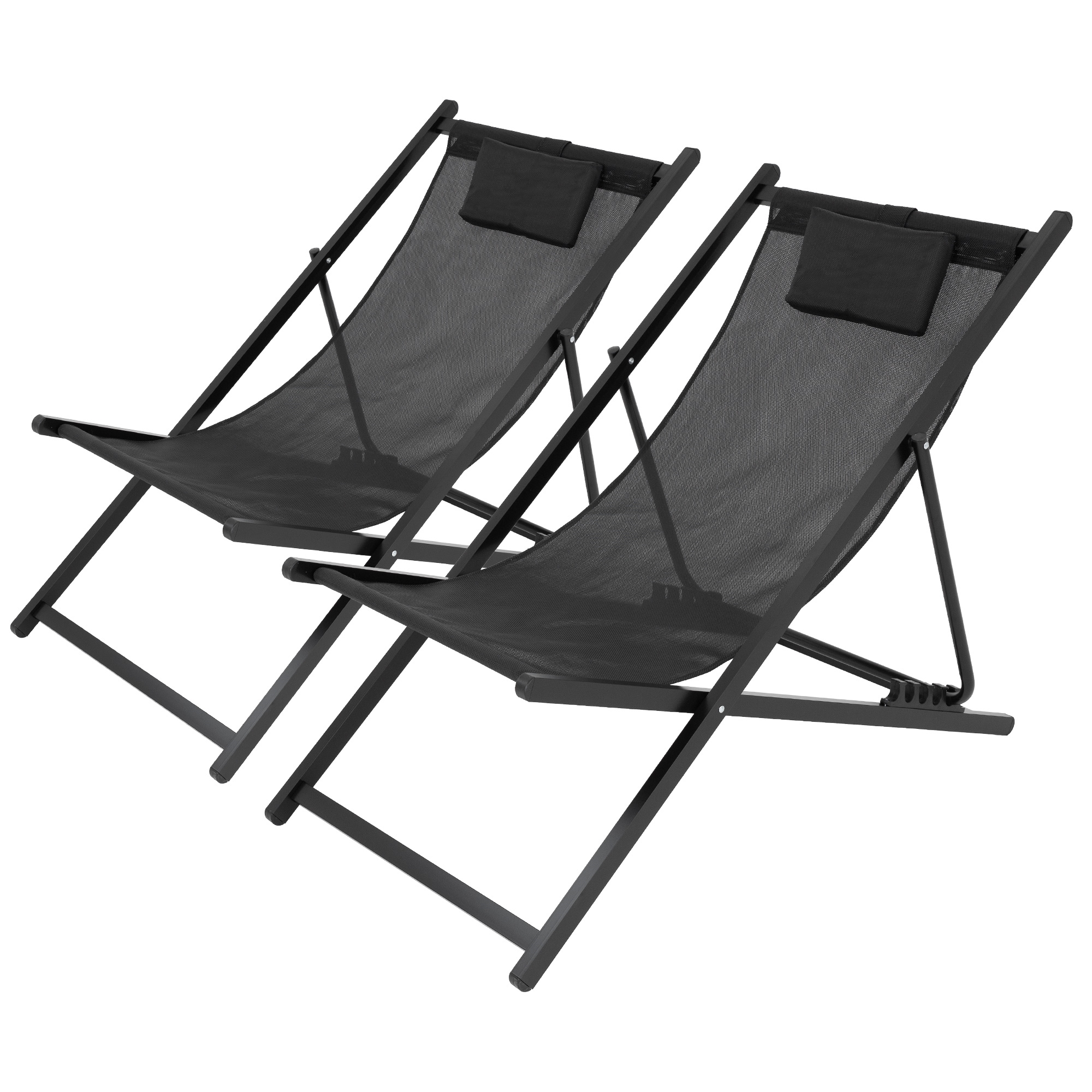 Set med 2 solstolar Solstol Trädgårdsstol Fällbar stol Aluminium Svart ...