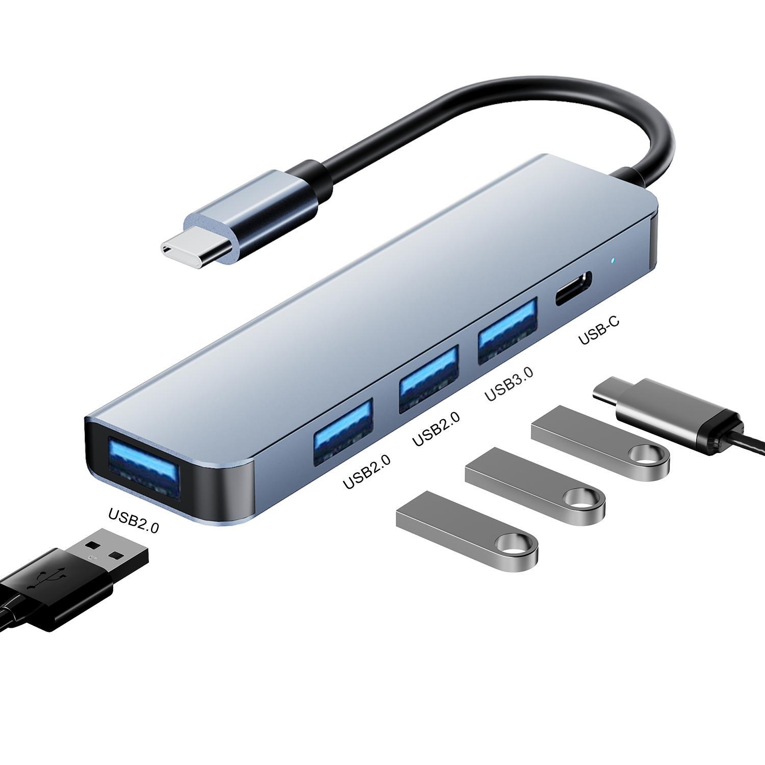 NÖRDIC USB-C 5-ports Hub 3xUSB-A 2.0, 1xUSB-A 3.1 og 1xUSB-C DP100W ...
