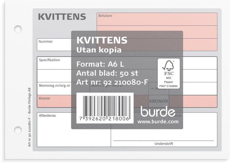 BURDE Blankett Kvitto / Kvitens A6 L 50 blad I block - Elgiganten ...