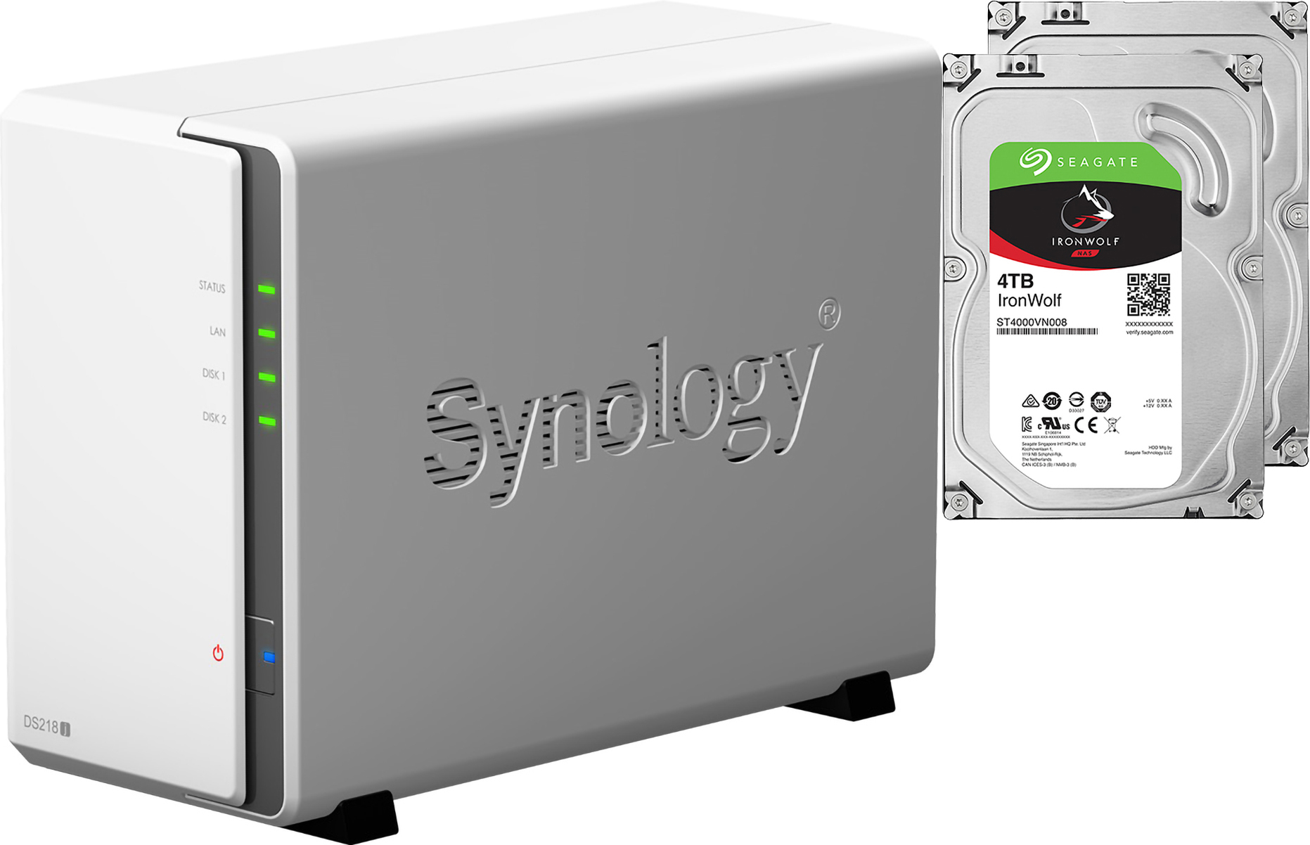 Synology DiskStation DS218j 2-Bay NAS + 2x 4 TB hårddisk - Elgiganten - Elgiganten