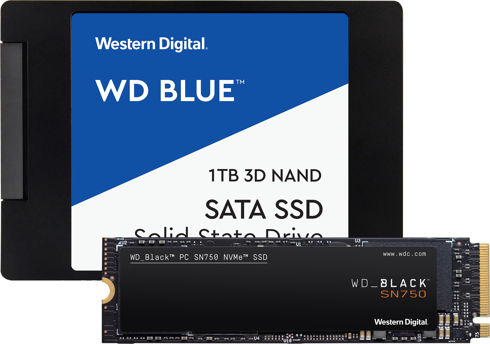 WD Blue 2.5"" 1TB SSD & WD Black SN750 500GB NVMe SSD-lagring ...