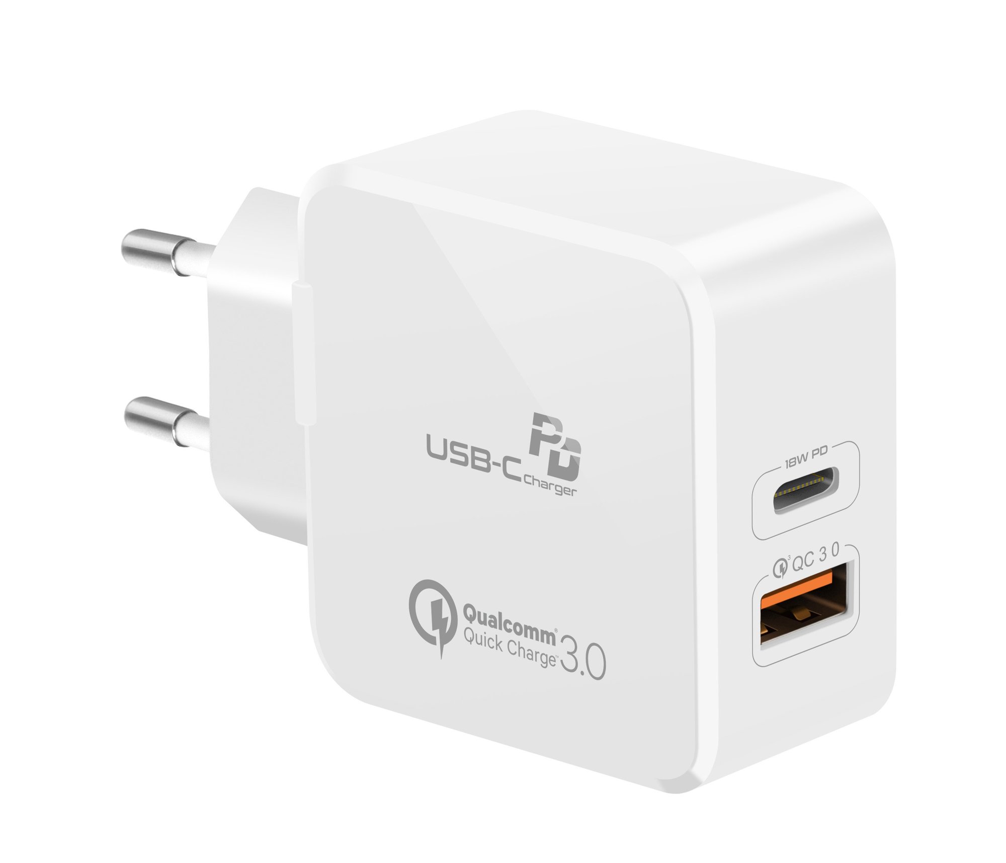Promate POWERCUBE USB Laddare med USB C 18W PD och USB A 18W QC 3,0 Qualcomm Quickcharger 36W ...