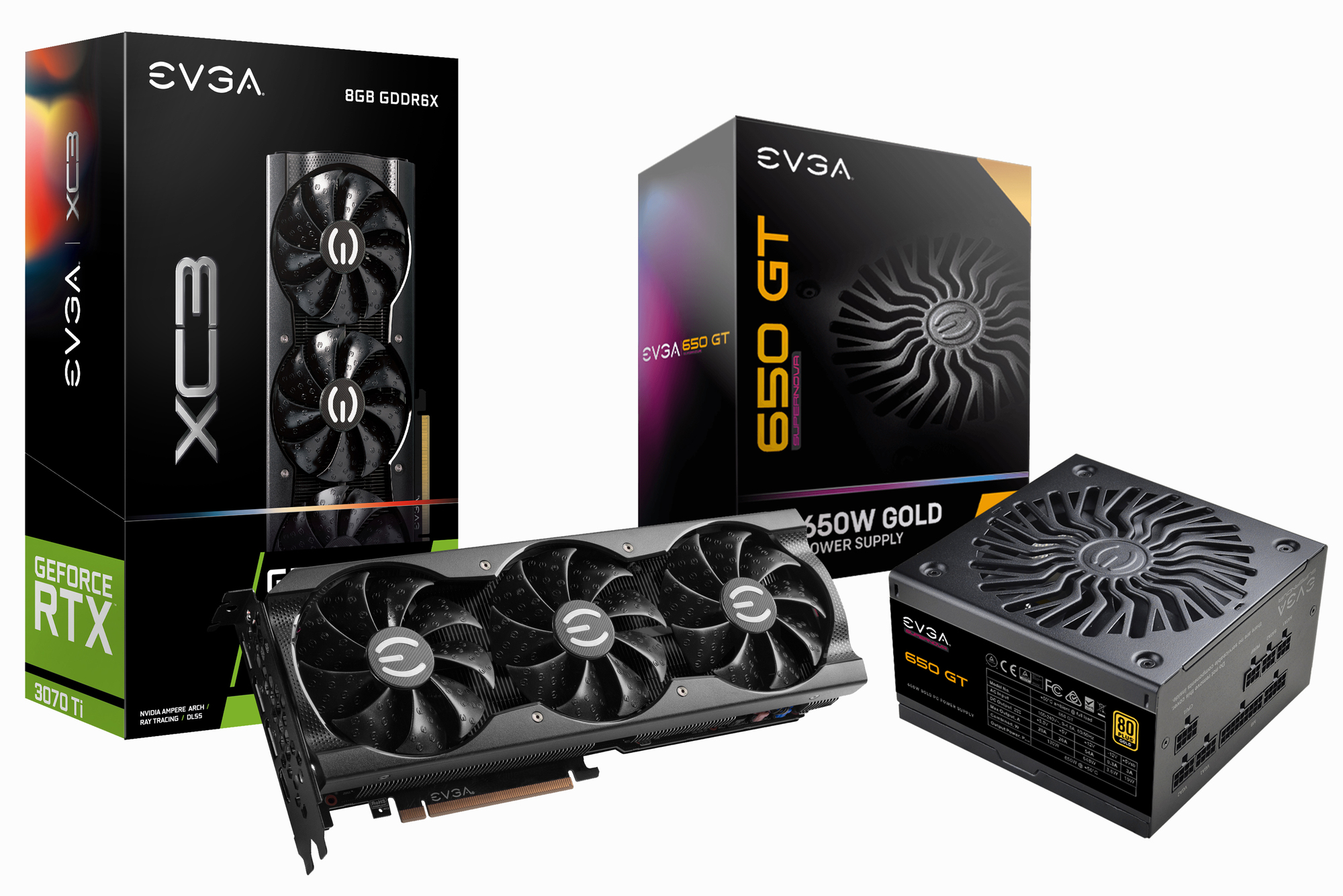 EVGA GeForce RTX 3070 Ti XC3 ULTRA GAMING + EVGA SuperNOVA 650W GT PSU ...