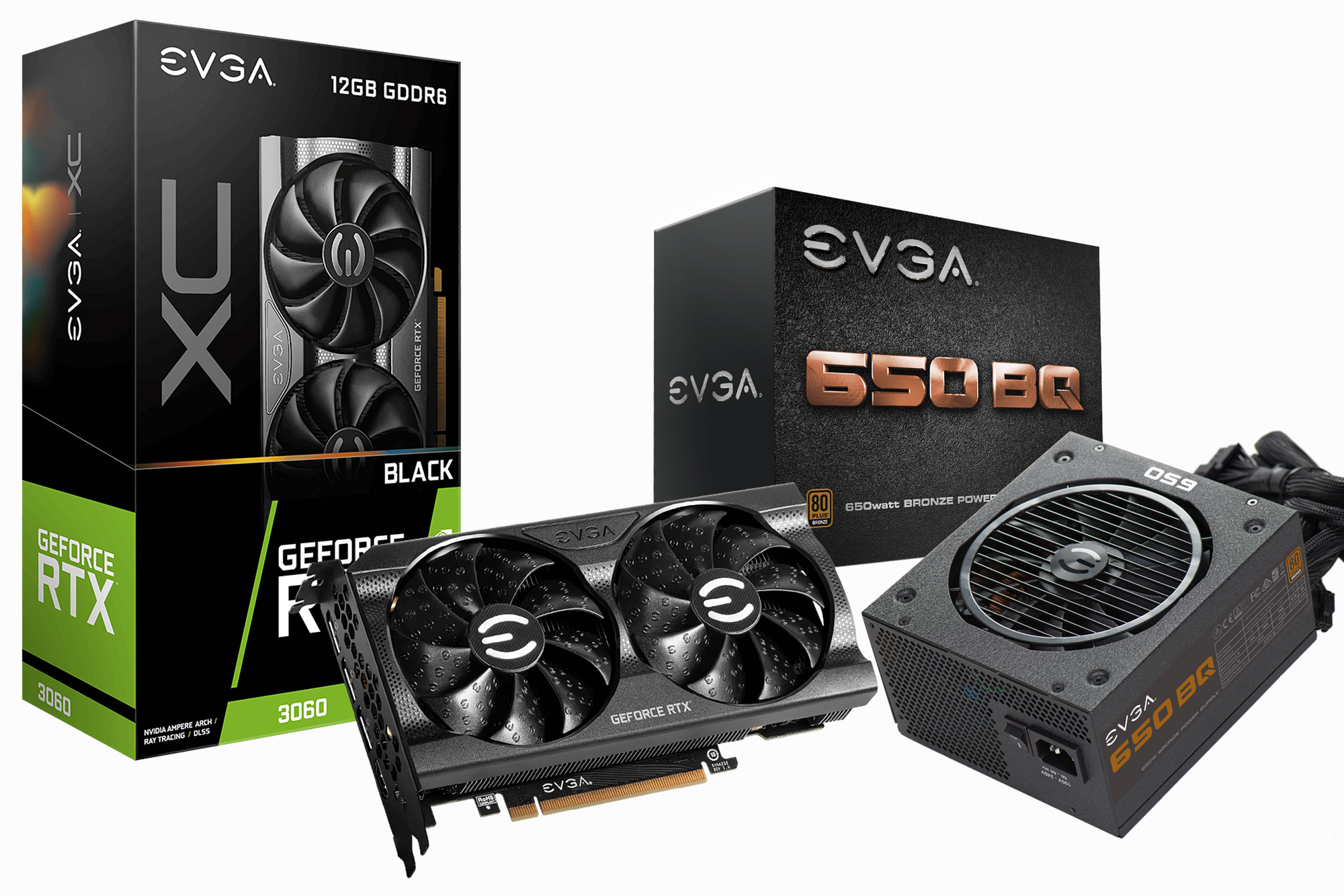 EVGA GeForce RTX 3060 XC BLACK GAMING + EVGA 650W BQ PSU BU ...