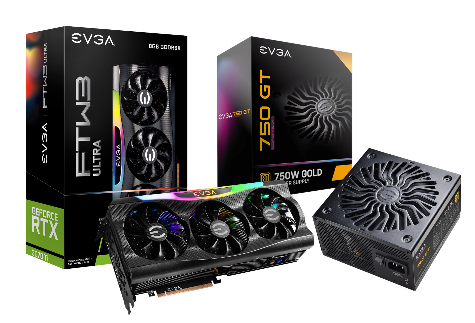 EVGA GeForce RTX 3070 Ti FTW3 ULTRA GAMING + PSU EVGA GT 750W 80+ Gold ...
