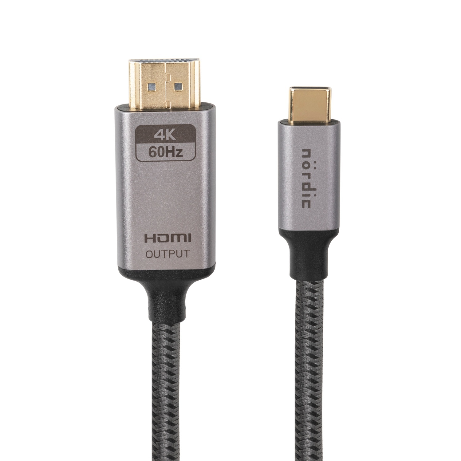 NÖRDIC 1,5m USBC till HDMI 4K 60Hz nylonflätad kabel space grey stöd ...