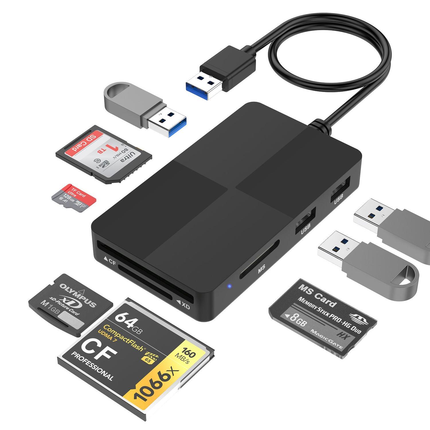 NÖRDIC USB-A Kortläsare 5 Slot CF, SD, MicroSD, MS, XD, 3xUSB-A UHS-I ...