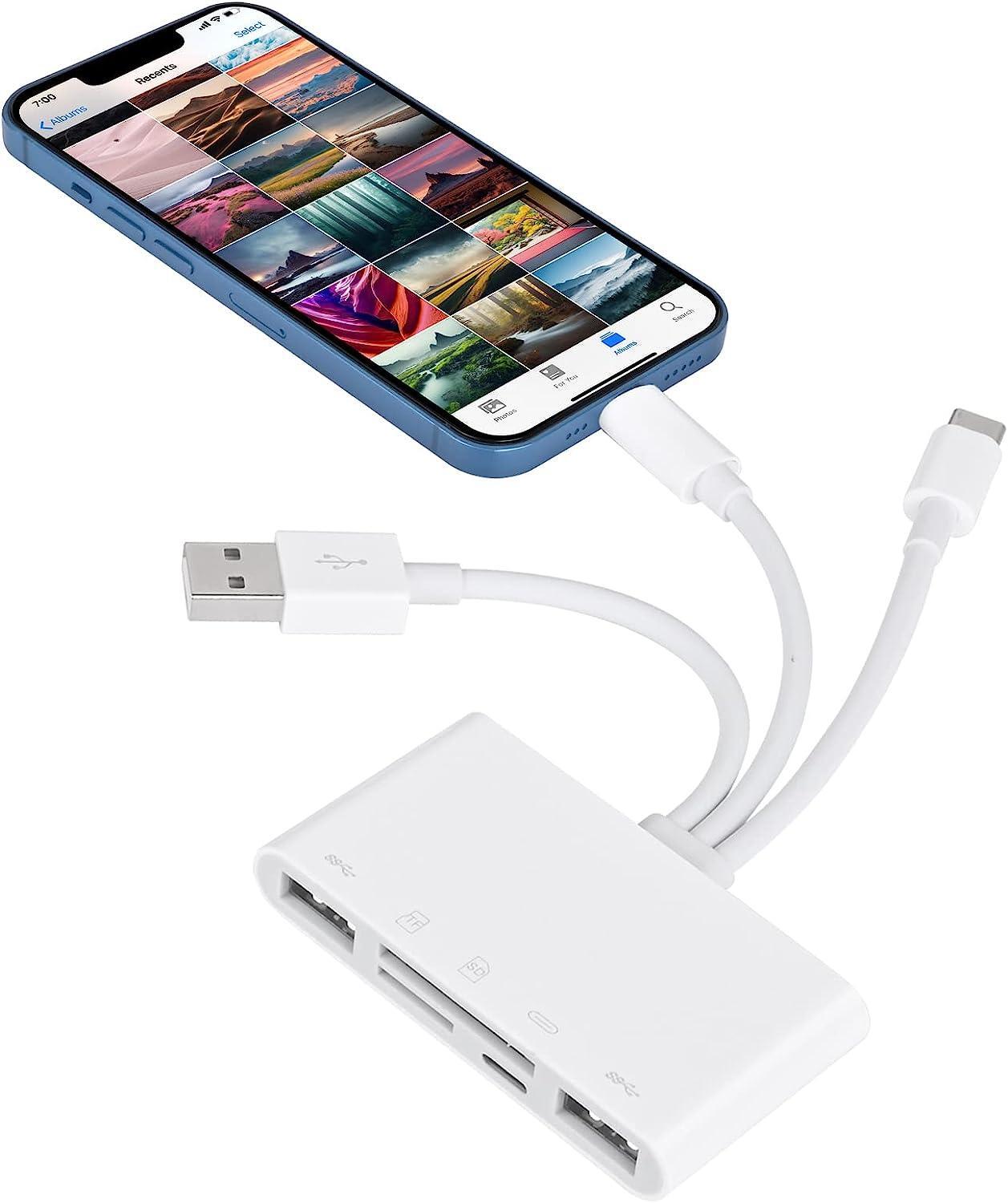 NÖRDIC USB-A, USB-C og Lightning Card Reader 2 Slot SD, MicroSD 2xUSB-A ...