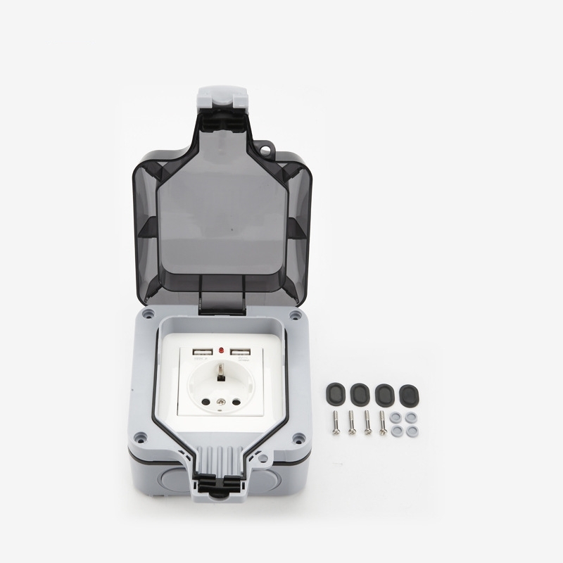 Vanntett vegguttak med deksel, med 2 USB-porter Grå - Elkjøp | Elkjøp