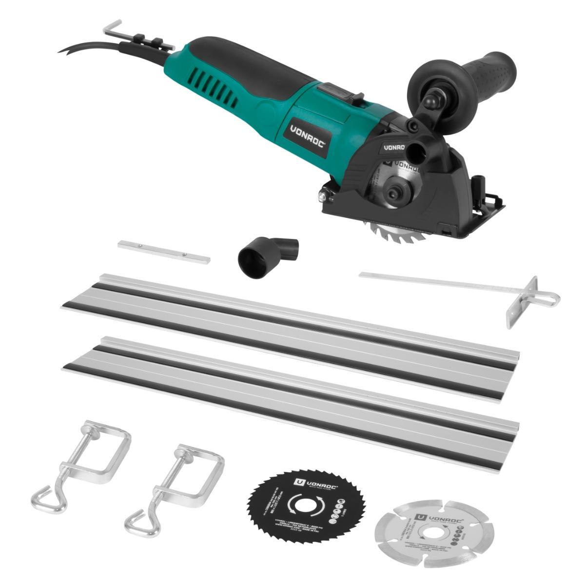 VONROC Dyksav - Mini-cirkelsav - 500W | Ø85mm | Med styreskinne | Inkl ...