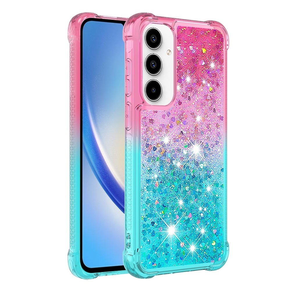 SKALO Samsung A55 5G Kvicksand Glitter Hjärtan TPU-skal - Rosa-Turkos ...