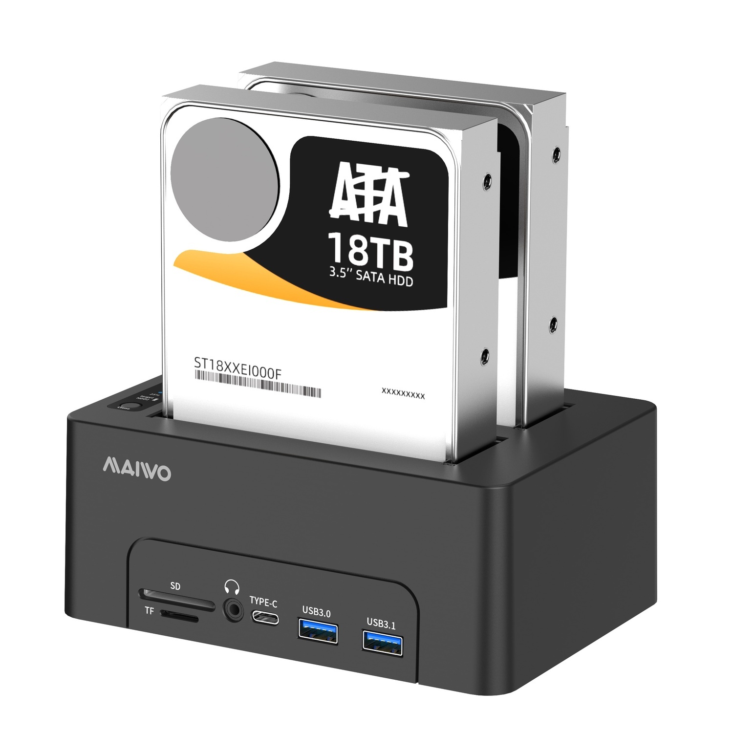 Maiwo HDD Dual dockingstation med klon 10Gbps HDMI 4K60Hz Giga Lan kortlæser SD og MicroSD USB ...