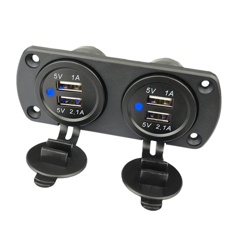 Dobbel USB-billader med blått lys (panel med 2 kontakter) - Elkjøp | Elkjøp