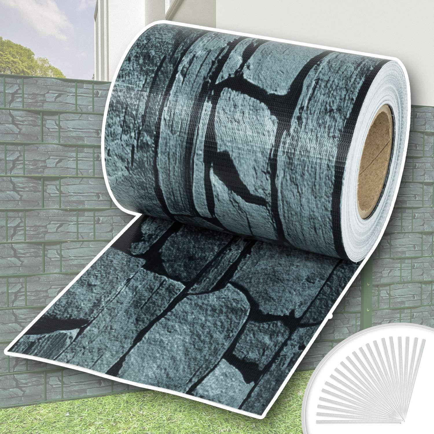 PVC-näkösuoja kiinnitysklipseillä - 70 m, liuskekivi - Gigantti ...