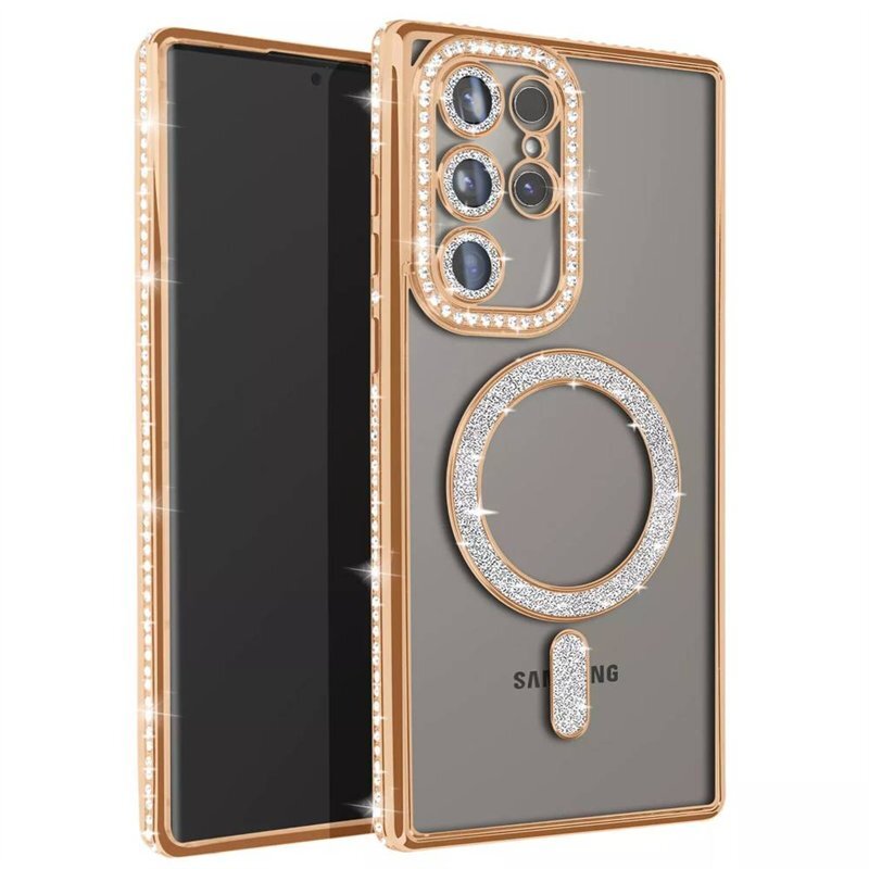 Diamond bling MagSafe cover Samsung Galaxy S25 Ultra - Gold | Elgiganten | Elgiganten