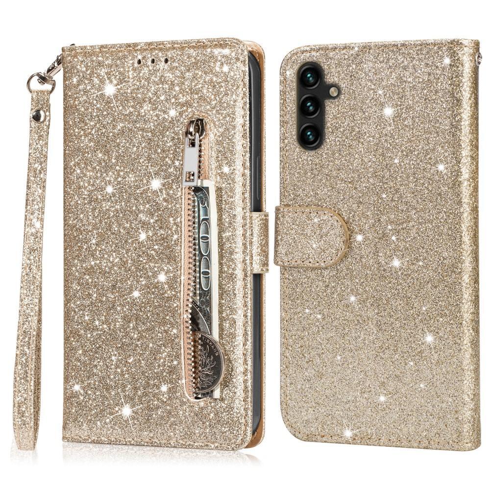 Til Samsung Galaxy A56 5G Stående Glittercover med Lynlåslomme - Gold ...