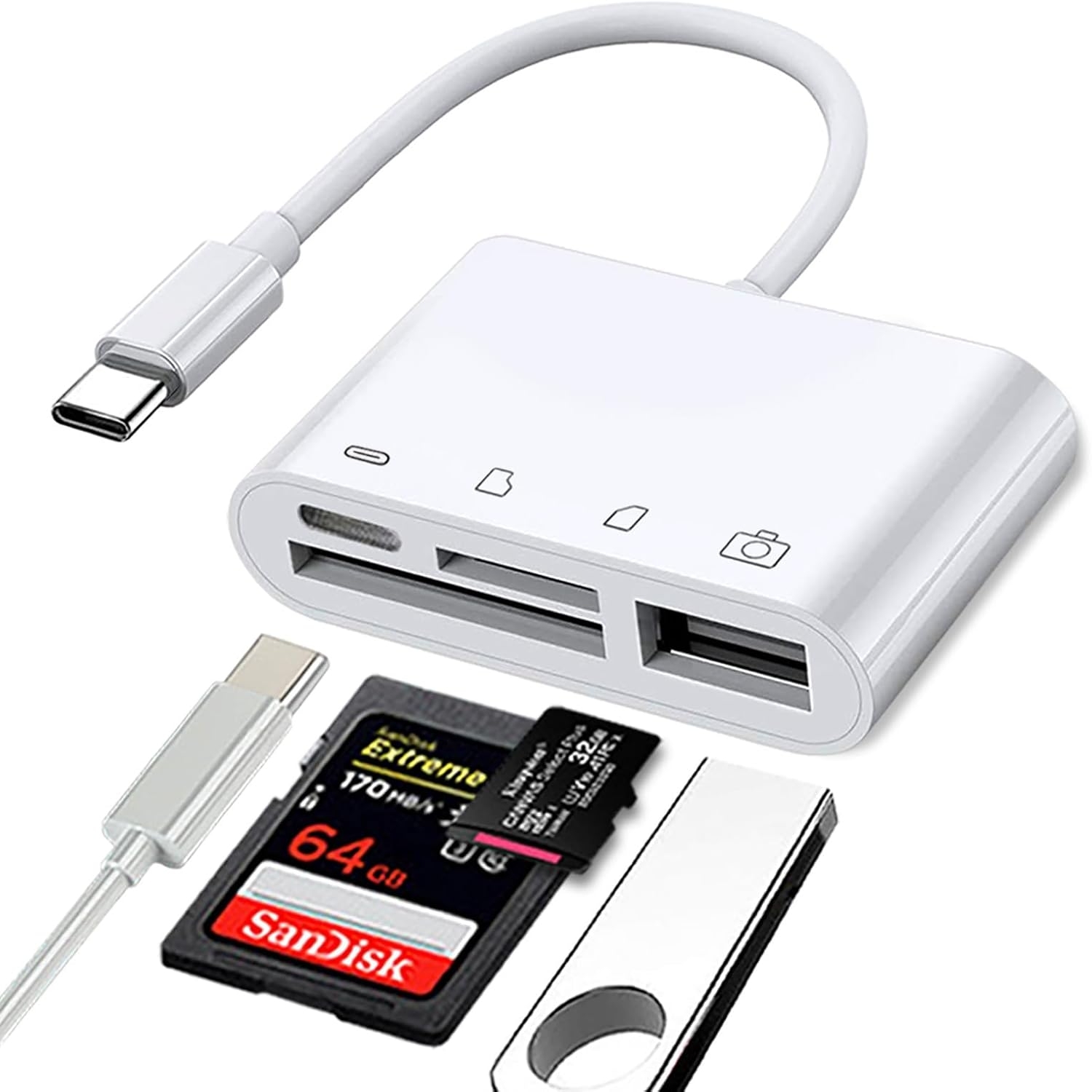 NÖRDIC USB-C Kortläsare 2 Slot SD, MicroSD 1xUSB-A 1xUSB-C UHS-I ...