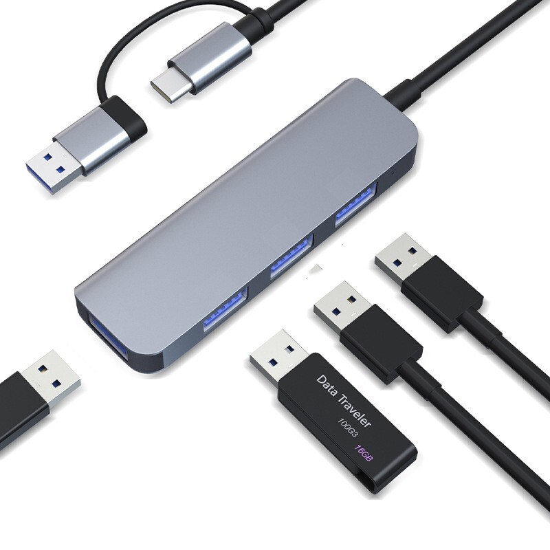 Dual USB-C och USB-A Hub med 1 USB3.0-port och 3 USB2.0-portar ...