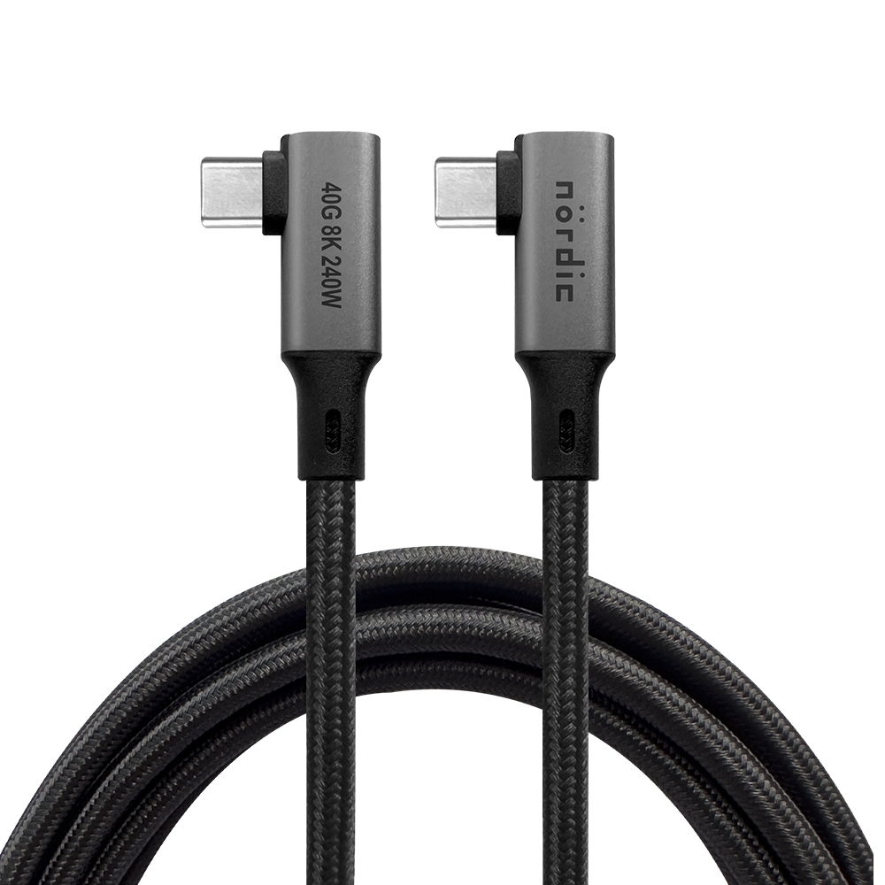 NÖRDIC vinklad 25cm USB4 USB-C till C nylonflätad kabel PD3.1 240W 40G ...