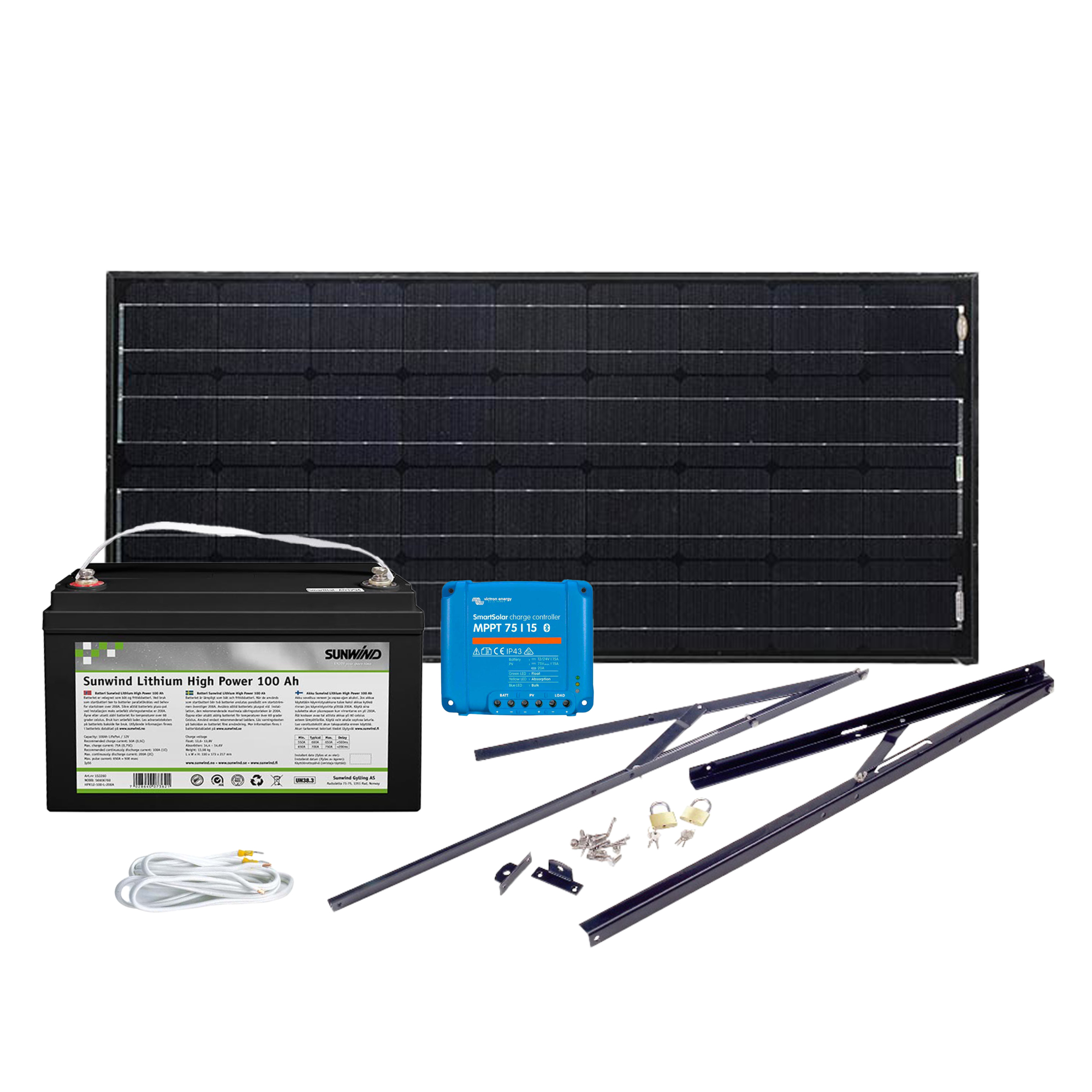 Solcelleanlegg 12V, 100 watt, litium 100At | Elgiganten | Elgiganten