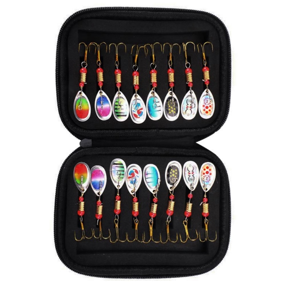 16 st 3g metall spinner bete Fiskedrag drag med förvaringsväska - A ...