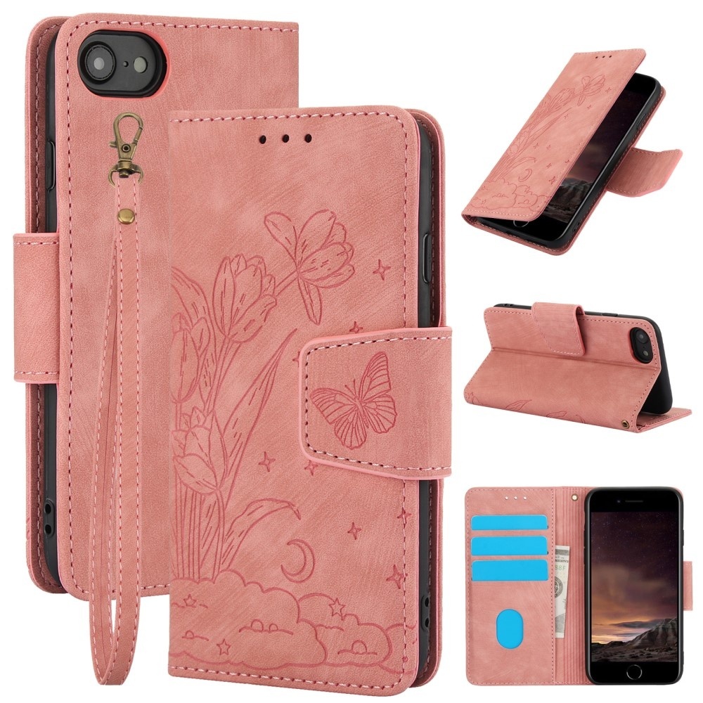 For iPhone 16e Etui Sommerfugl Blomst Ripebestandig Telefondeksel ...